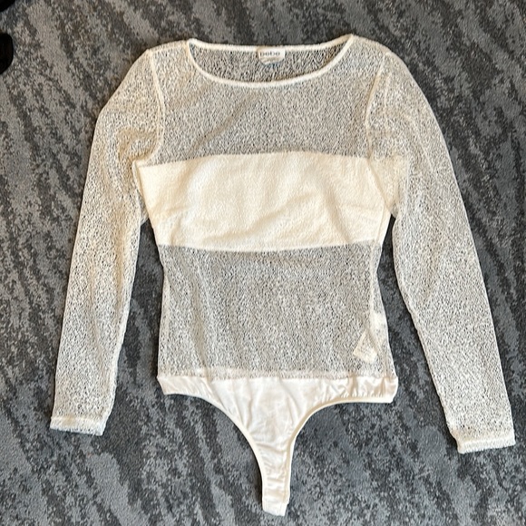 bebe | Tops | Bebe White Mesh Bodysuit M Long Sleeve Stretchy | Poshmark